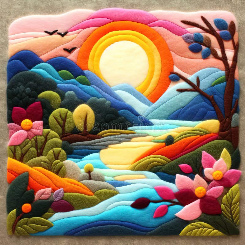Felt Art Patchwork, Beautiful Landscape, Generative AI Stock ...