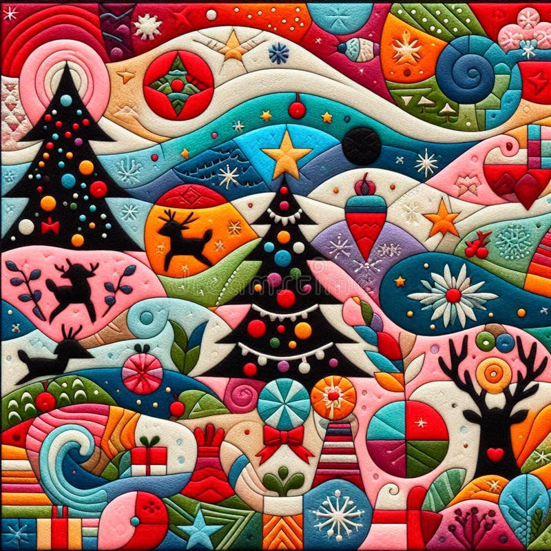 Felt Art Patchwork, Christmas Concept, Needlepoint, Abstract Silhouette ...