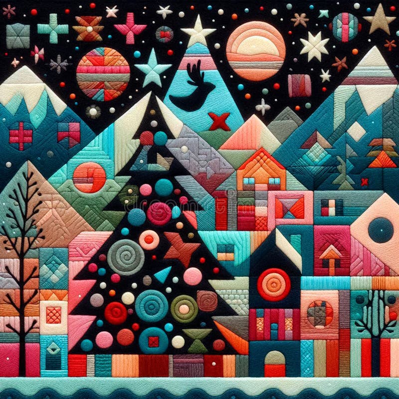 Felt Art Patchwork, Christmas Concept, Needlepoint, Abstract Silhouette ...