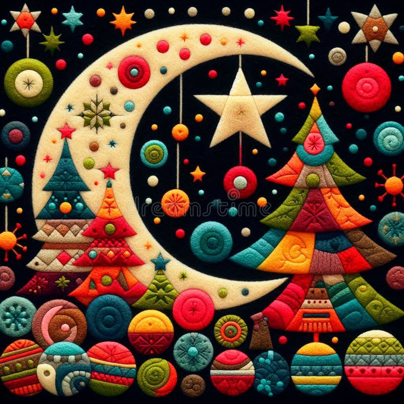 Felt Art Patchwork, Christmas Concept, Needlepoint, Abstract Silhouette ...