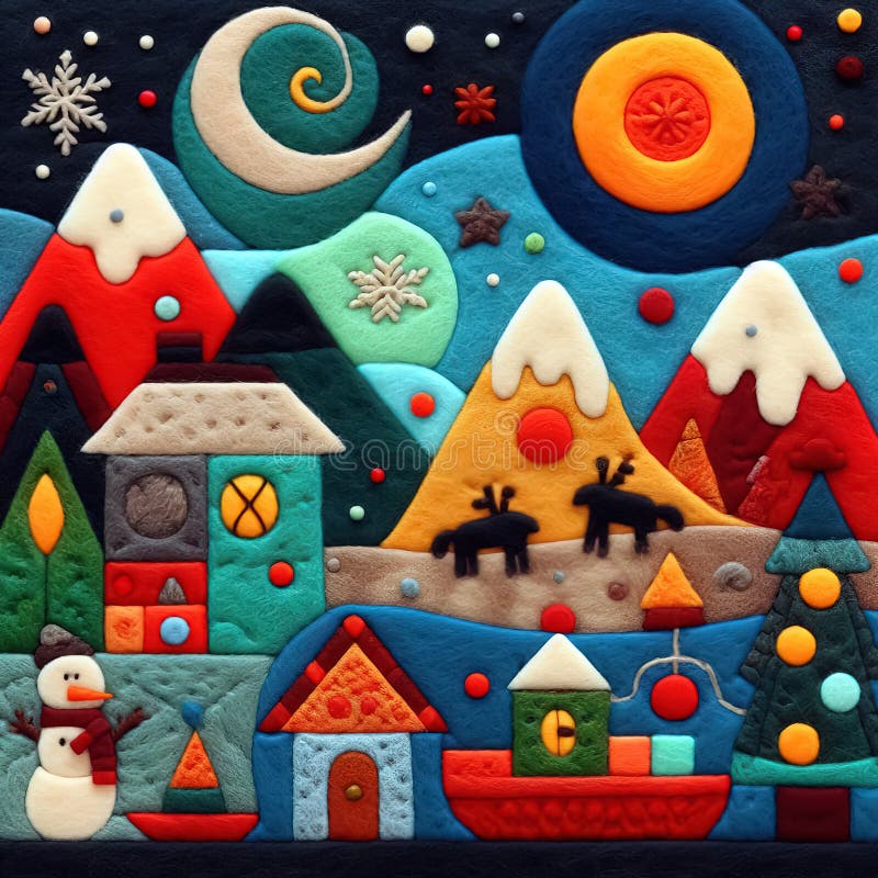 Felt Art Patchwork, Christmas Concept, Needlepoint, Abstract Silhouette ...
