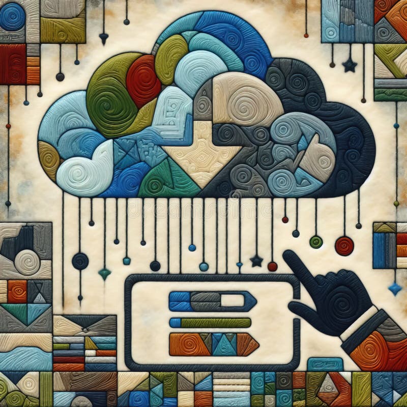 Felt Art Patchwork, Cloud Computing Concept, Showcasing File Upload and ...