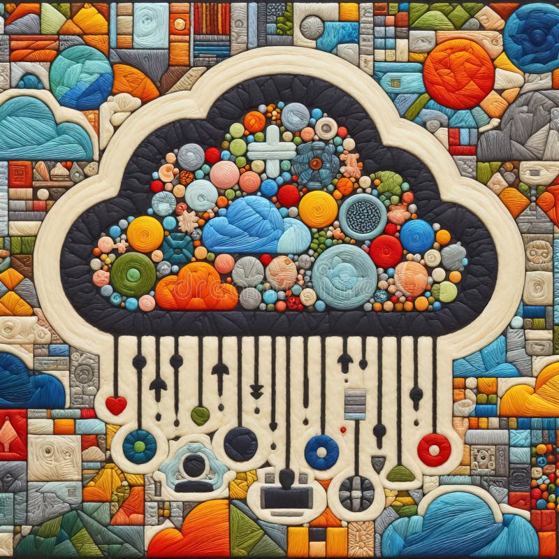 Felt Art Patchwork, Cloud Computing Concept, Showcasing File Upload and ...