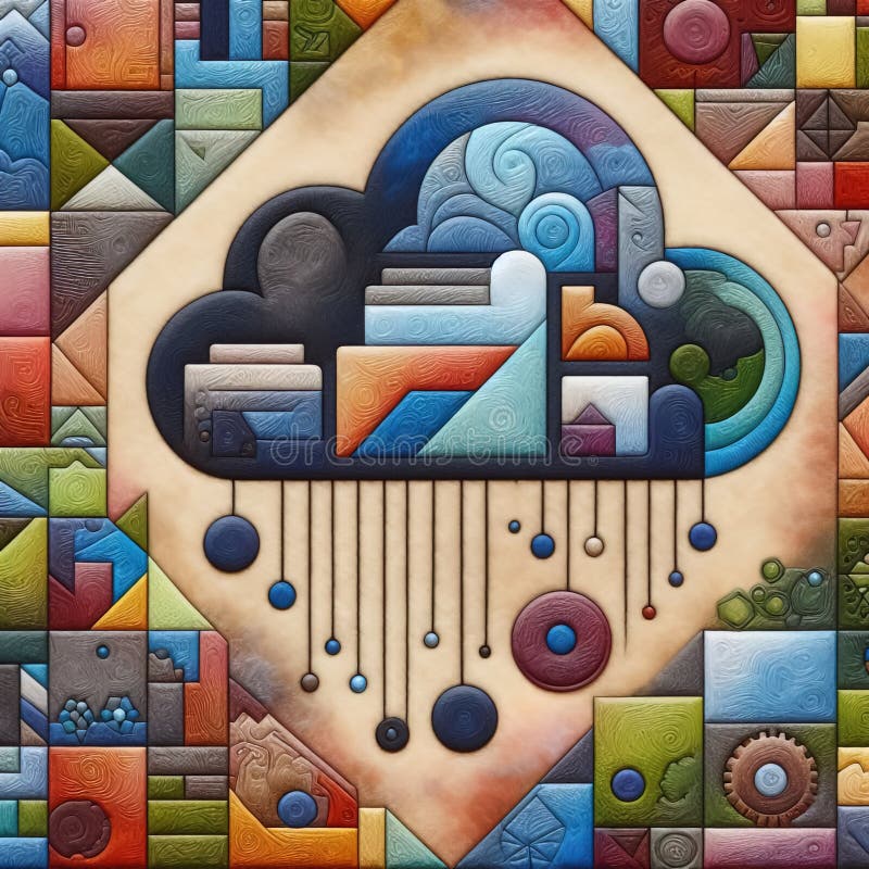 Felt Art Patchwork, Cloud Computing Concept, Showcasing File Upload and ...
