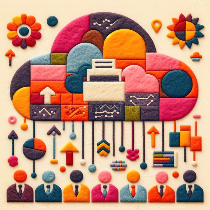 Felt Art Patchwork, Cloud Computing Concept, Showcasing File Upload and ...