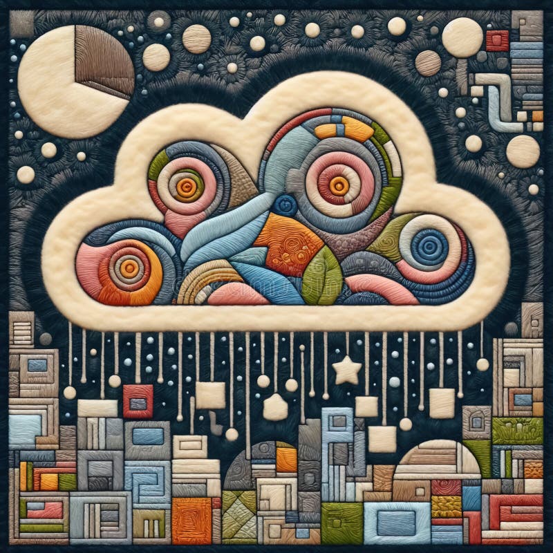 Felt Art Patchwork, Cloud Computing Concept, Showcasing File Upload and ...