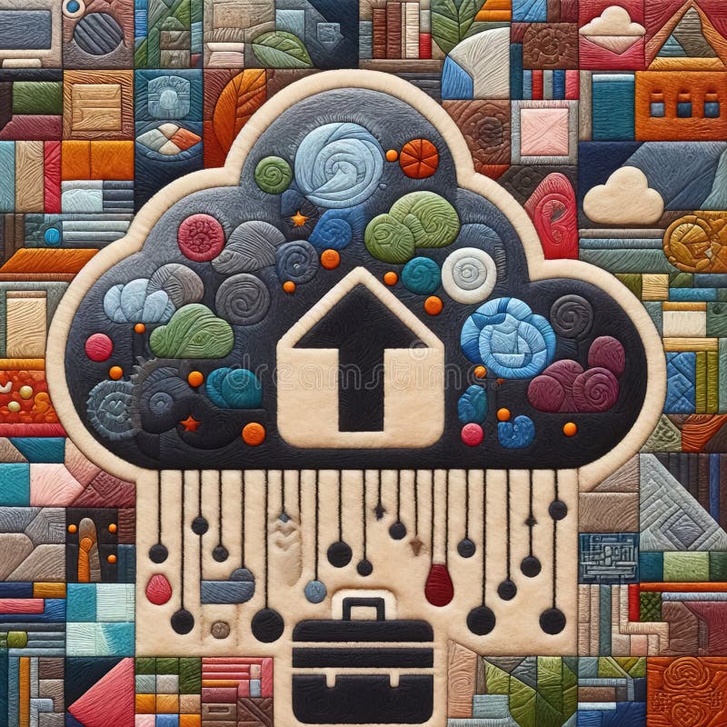 Felt Art Patchwork, Cloud Computing Concept, Showcasing File Upload and ...