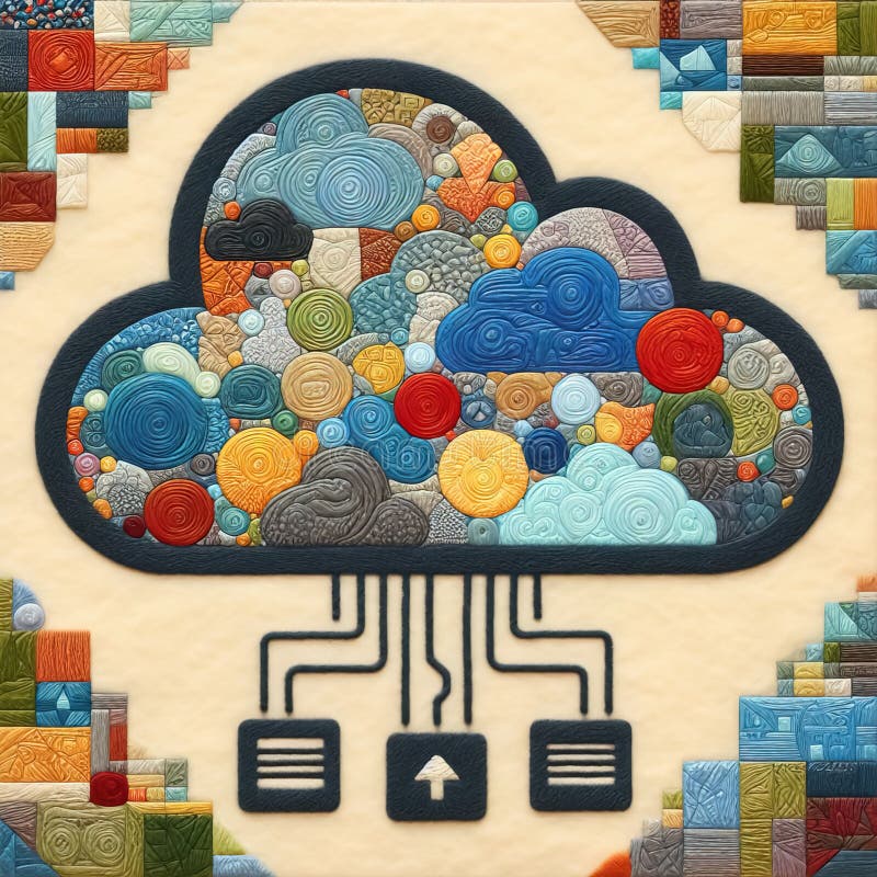 Felt Art Patchwork, Cloud Computing Concept, Showcasing File Upload and ...
