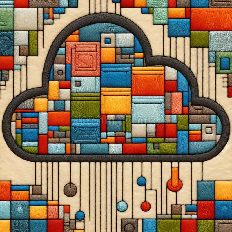 Felt Art Patchwork, Cloud Computing Concept, Showcasing File Upload and ...