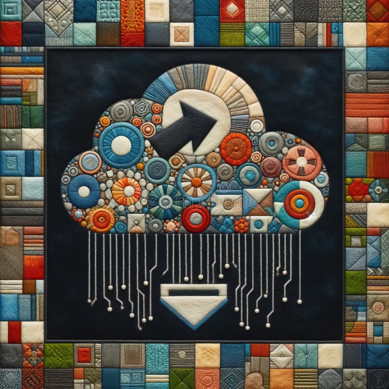 Felt Art Patchwork, Cloud Computing Concept, Showcasing File Upload and ...