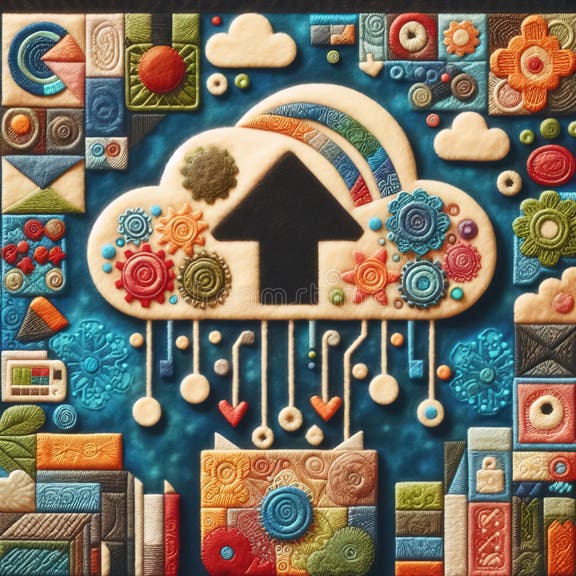 Felt Art Patchwork, Cloud Computing Concept, Showcasing File Upload and ...
