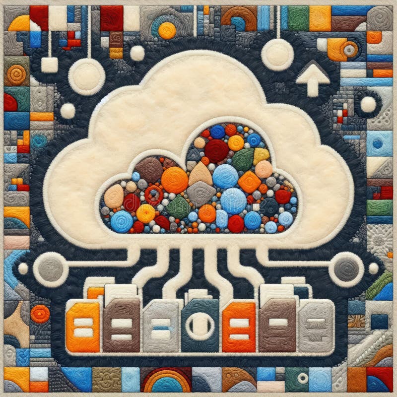 Felt Art Patchwork, Cloud Computing Concept, Showcasing File Upload and ...