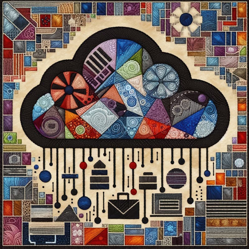 Felt Art Patchwork, Cloud Computing Concept, Showcasing File Upload and ...