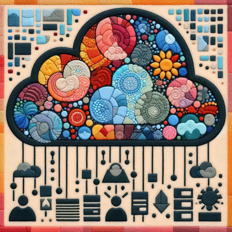 Felt Art Patchwork, Cloud Computing Concept, Showcasing File Upload and ...