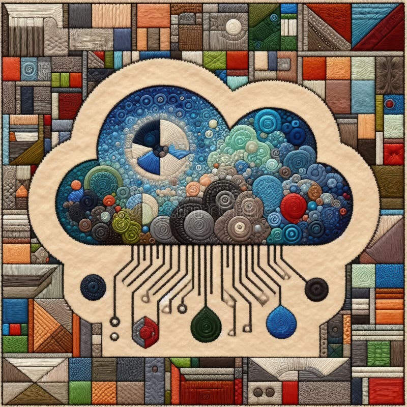 Felt Art Patchwork, Cloud Computing Concept, Showcasing File Upload and ...