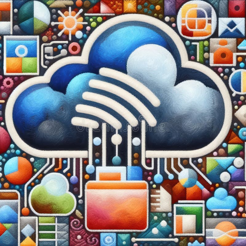 Felt Art Patchwork, Cloud Computing Concept, Showcasing File Upload and ...