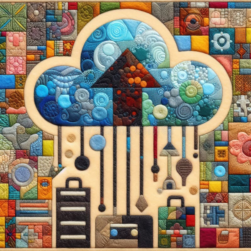 Felt Art Patchwork, Cloud Computing Concept, Showcasing File Upload and ...