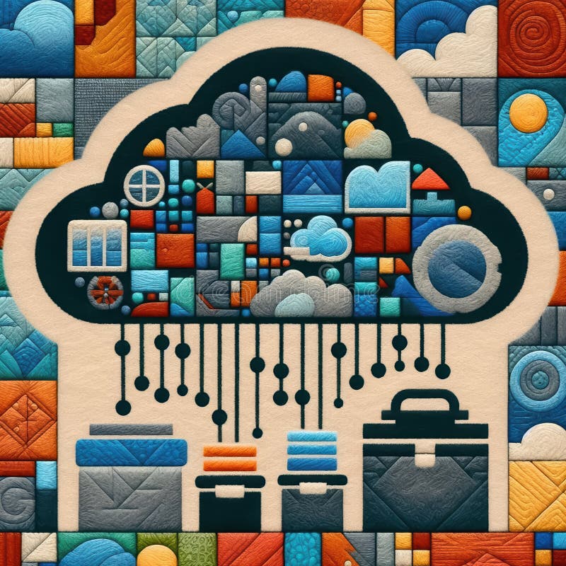 Felt Art Patchwork, Cloud Computing Concept, Showcasing File Upload and ...