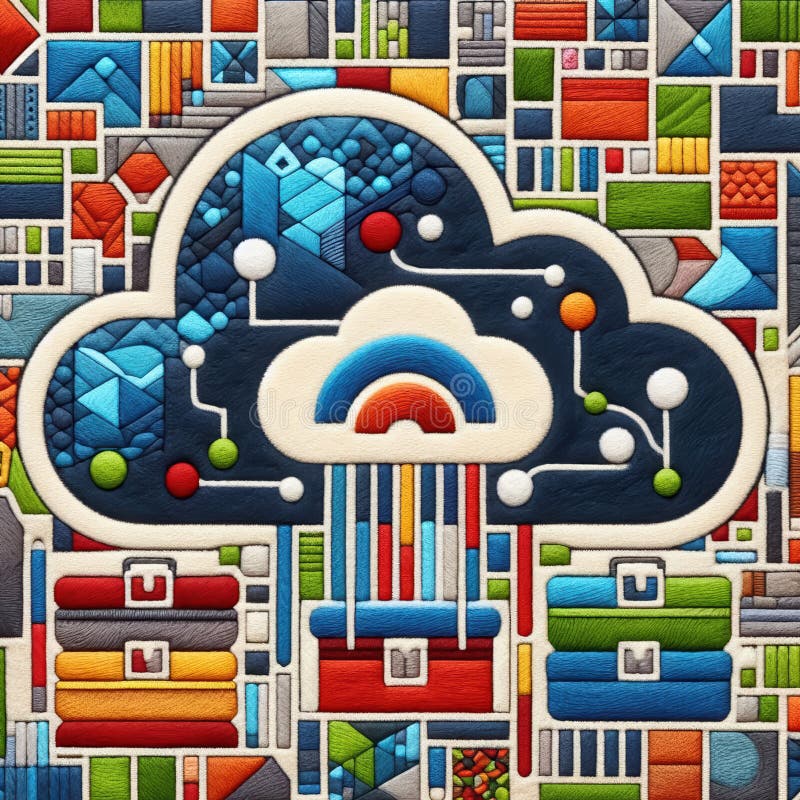 Felt Art Patchwork, Cloud Computing Concept, Showcasing File Upload and ...