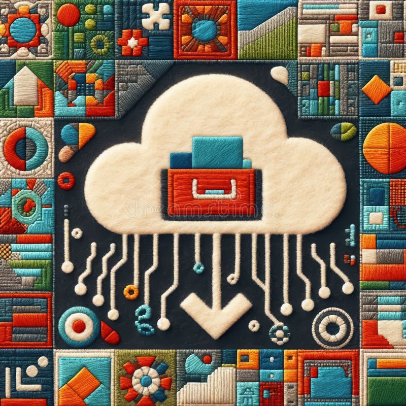 Felt Art Patchwork, Cloud Computing Concept, Showcasing File Upload and ...