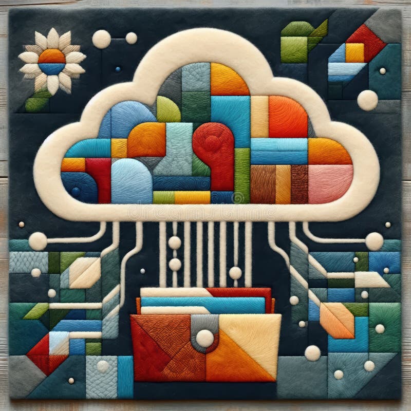 Felt Art Patchwork, Cloud Computing Concept, Showcasing File Upload and ...