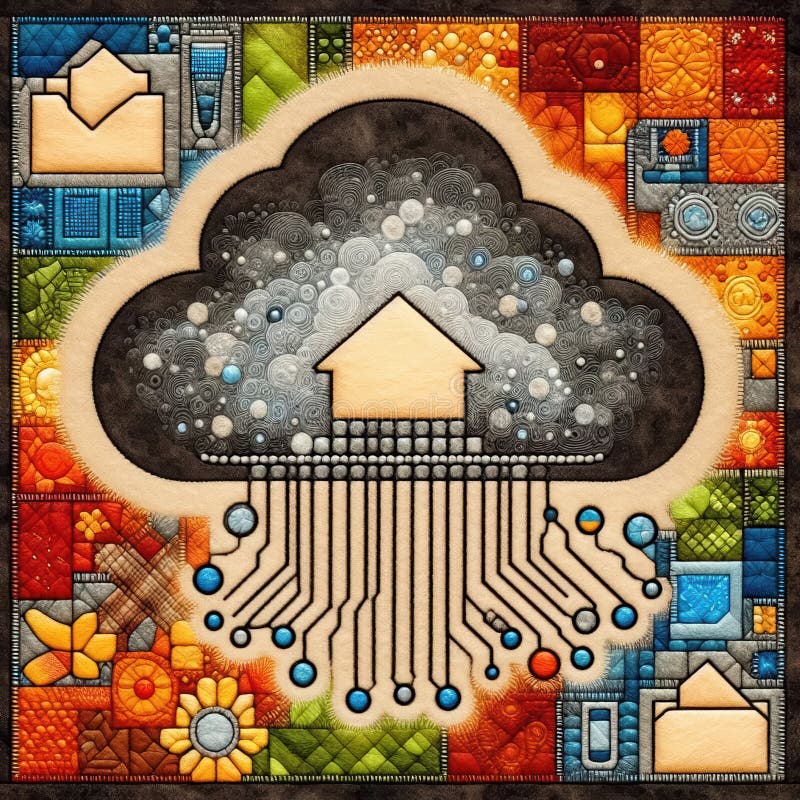 Felt Art Patchwork, Cloud Computing Concept, Showcasing File Upload and ...