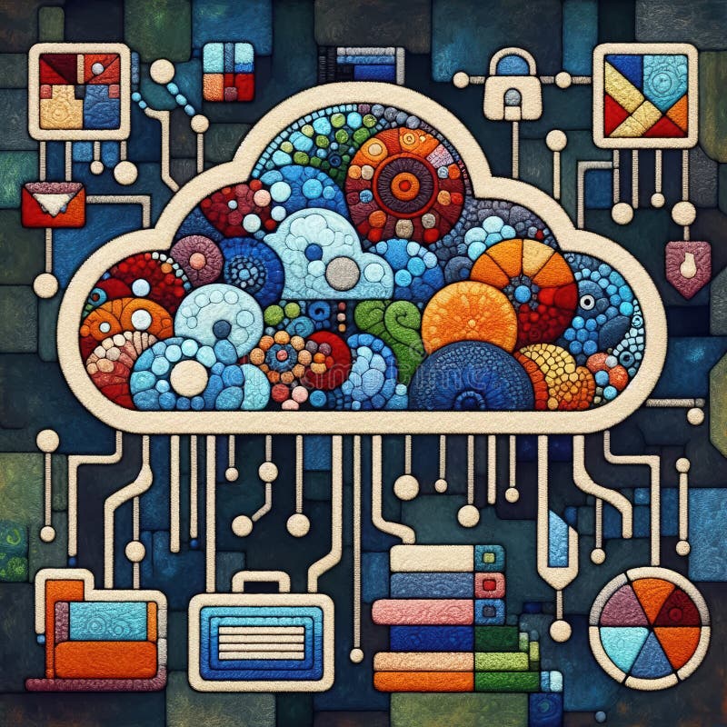 Felt Art Patchwork, Cloud Computing Concept, Showcasing File Upload and ...