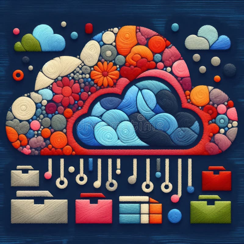 Felt Art Patchwork, Cloud Computing Concept, Showcasing File Upload and ...