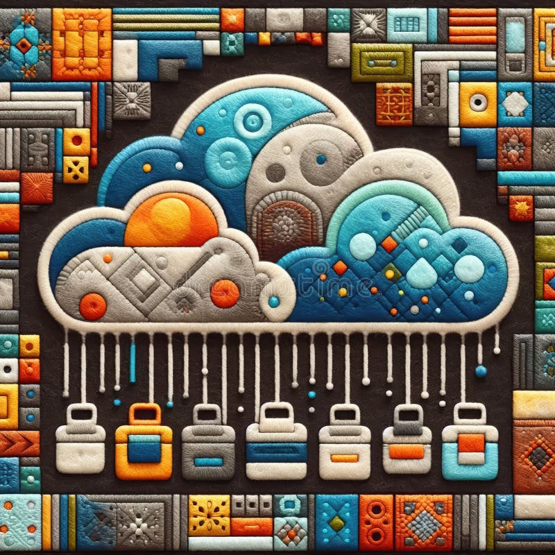 Felt Art Patchwork, Cloud Computing Concept, Showcasing File Upload and ...
