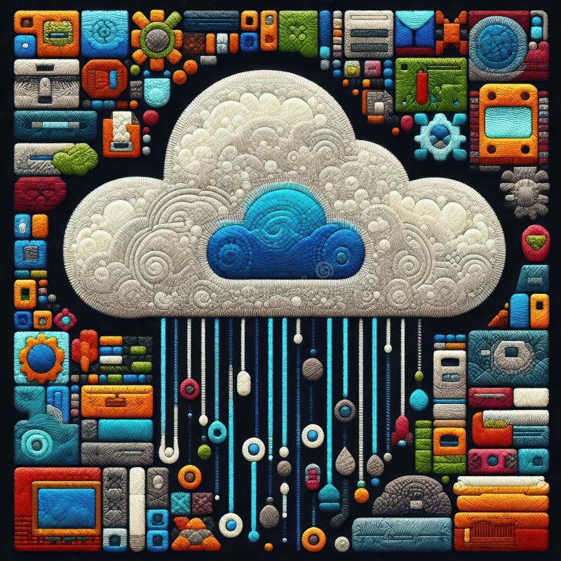 Felt Art Patchwork, Cloud Computing Concept, Showcasing File Upload and ...