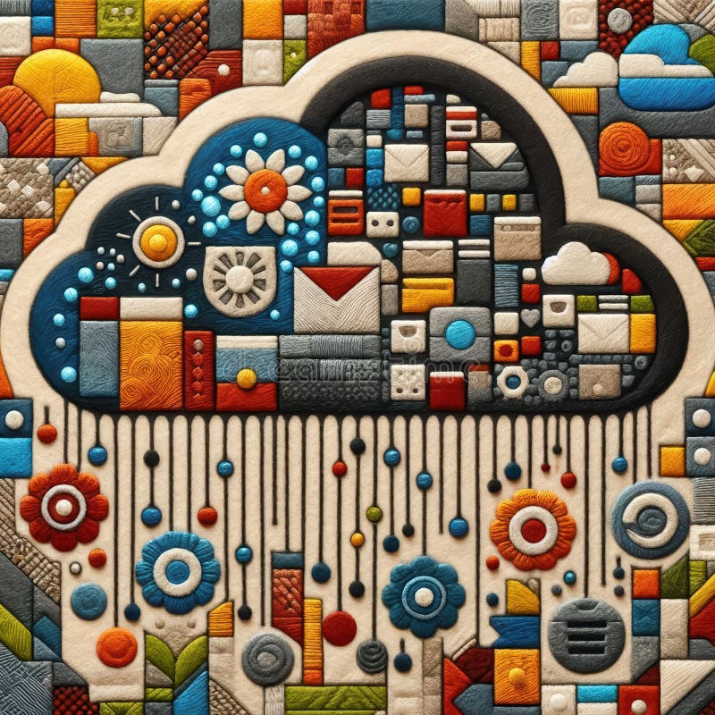 Felt Art Patchwork, Cloud Computing Concept, Showcasing File Upload and ...