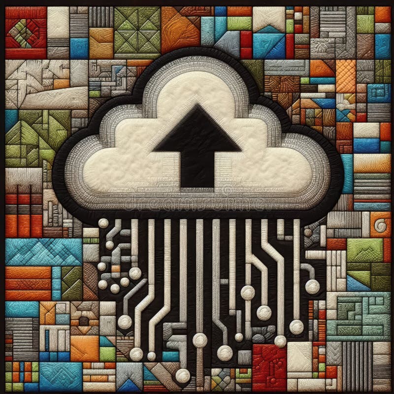 Felt Art Patchwork, Cloud Computing Concept, Showcasing File Upload and ...