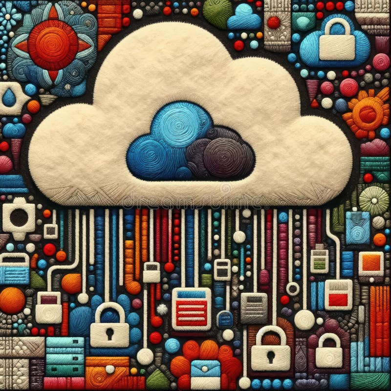 Felt Art Patchwork, Cloud Computing Concept, Showcasing File Upload and ...