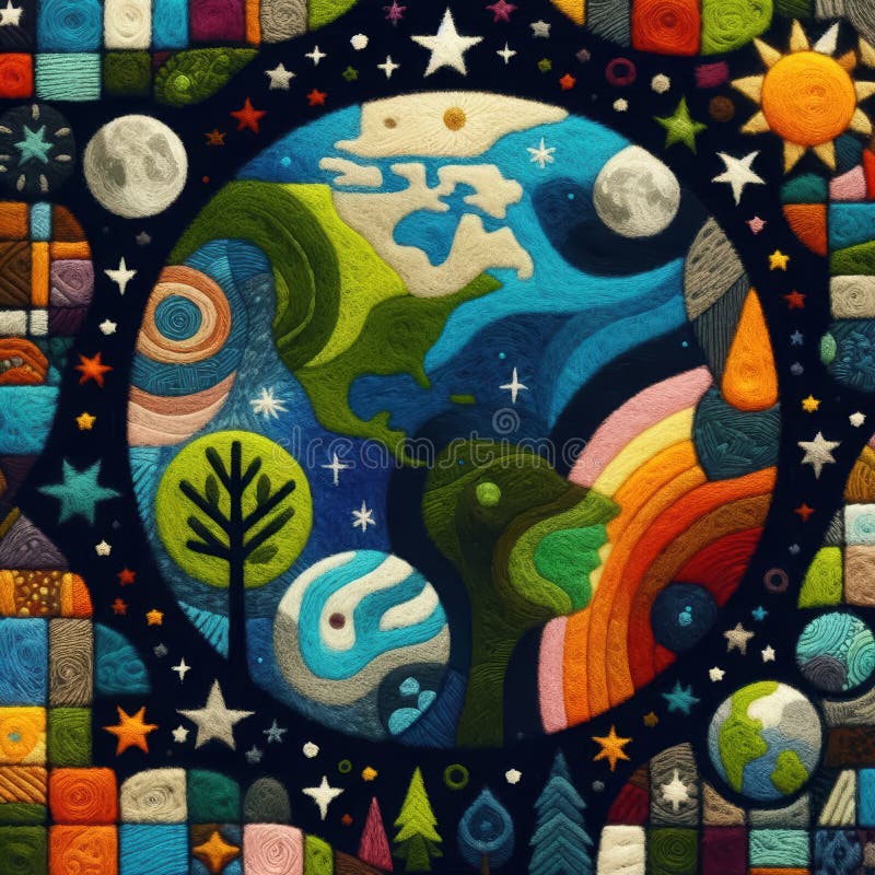 Felt Art Patchwork, Earth Day Concept, World Environment Day Stock Illustration - Illustration ...