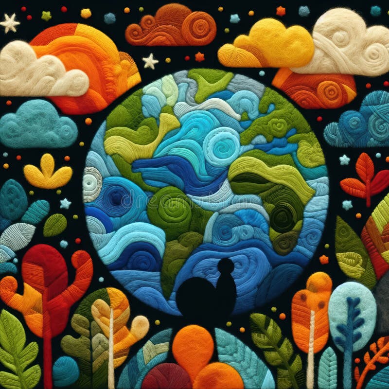 Felt Art Patchwork, Earth Day Concept, World Environment Day Stock Illustration - Illustration ...