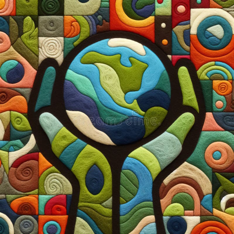 Felt Art Patchwork, Earth Day Concept, World Environment Day, Generative AI Stock Illustration ...