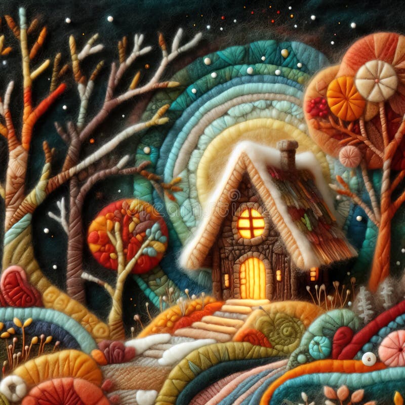 Felt Art Patchwork, Fantasy Home of Tiny Wood Dweller in Forest ...