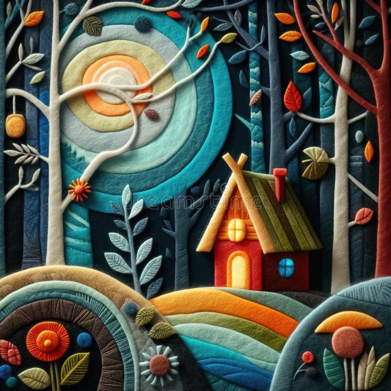 Felt Art Patchwork, Fantasy Home of Tiny Wood Dweller in Forest ...