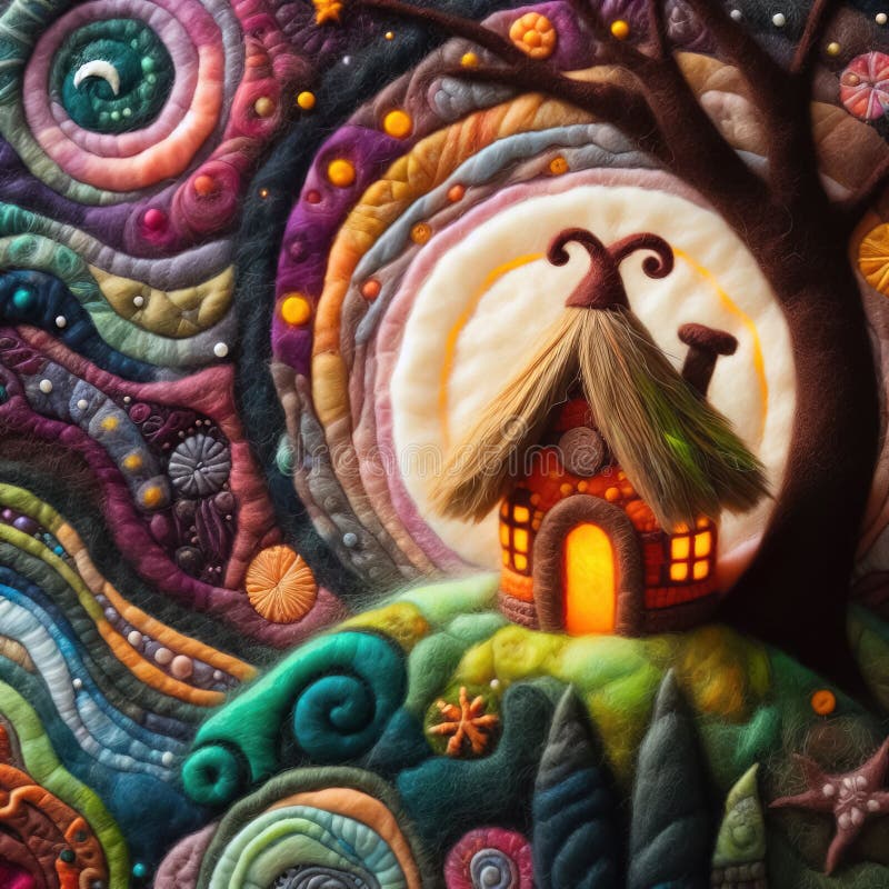 Felt Art Patchwork, Fantasy Home of Tiny Wood Dweller in Forest ...