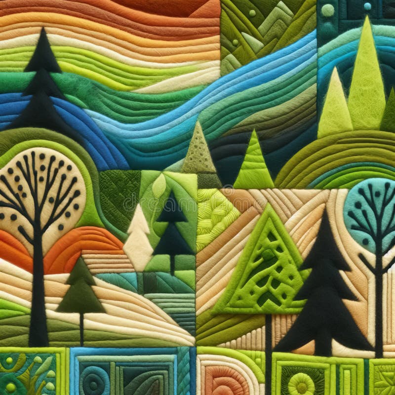 Felt Art Patchwork, Green Environment and Trees, Eco-friendly Design ...