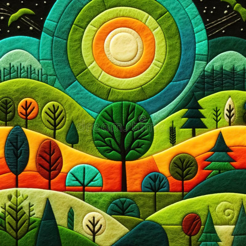 Felt Art Patchwork, Green Environment and Trees, Eco-friendly Design ...
