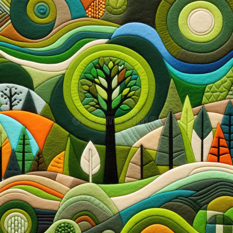 Felt Art Patchwork, Green Environment and Trees, Eco-friendly Design ...