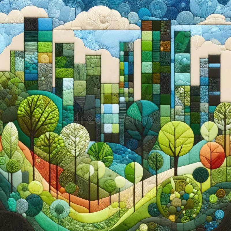 Felt Art Patchwork, Green Environment and Trees, Eco-friendly Design ...
