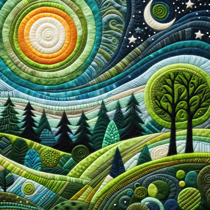 Felt Art Patchwork, Green Environment and Trees, Eco-friendly Design ...