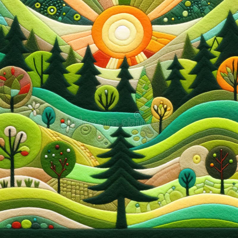 Felt Art Patchwork, Green Environment and Trees, Eco-friendly Design ...