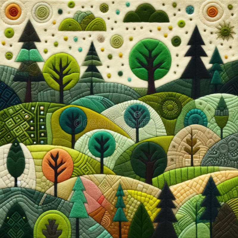 Felt Art Patchwork, Green Environment and Trees, Eco-friendly Design ...