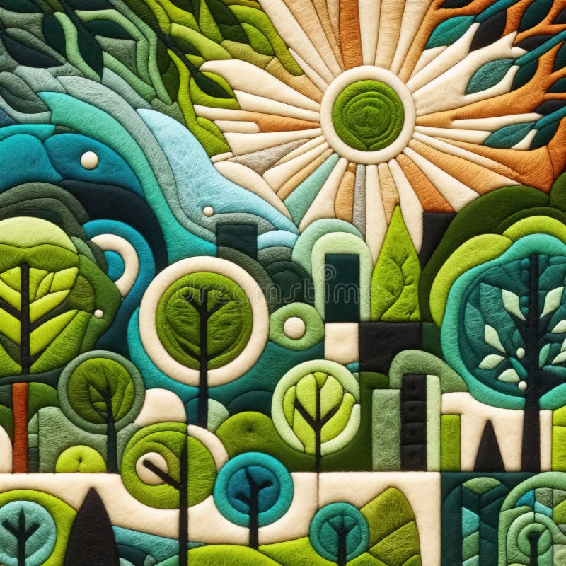 Felt Art Patchwork, Green Environment and Trees, Eco-friendly Design ...
