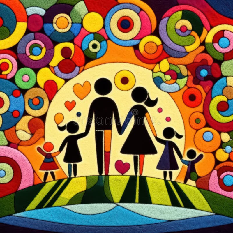 Felt Art Patchwork, Happy Family Concept Stock Illustration ...