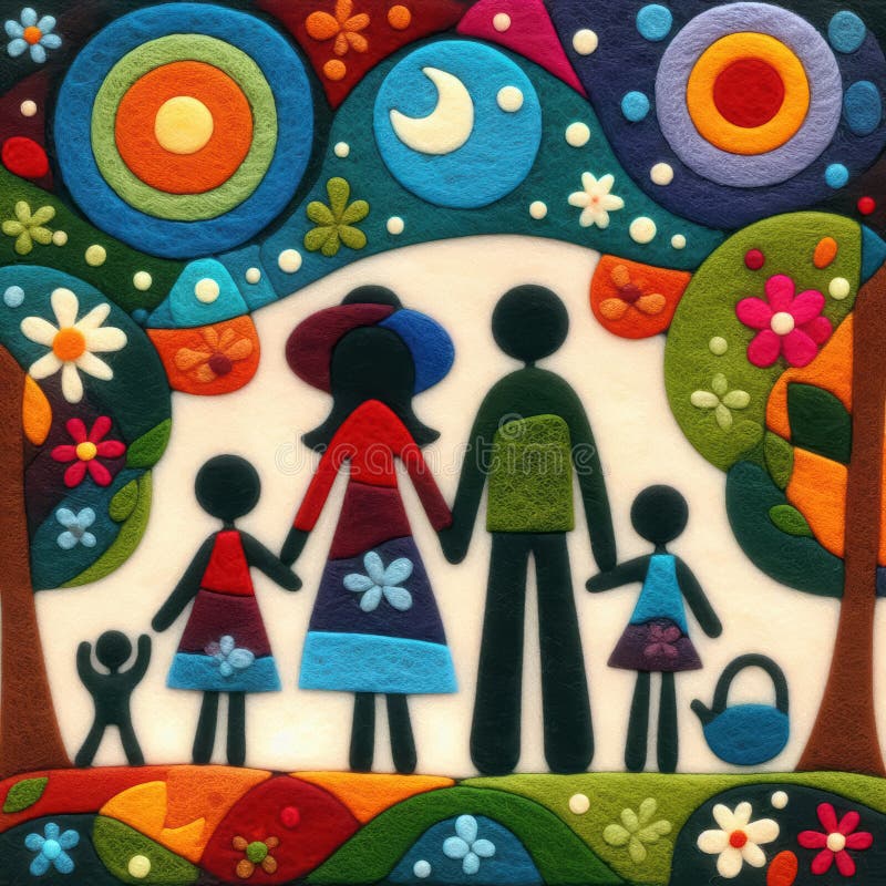 Felt Art Patchwork, Happy Family Concept Stock Illustration ...