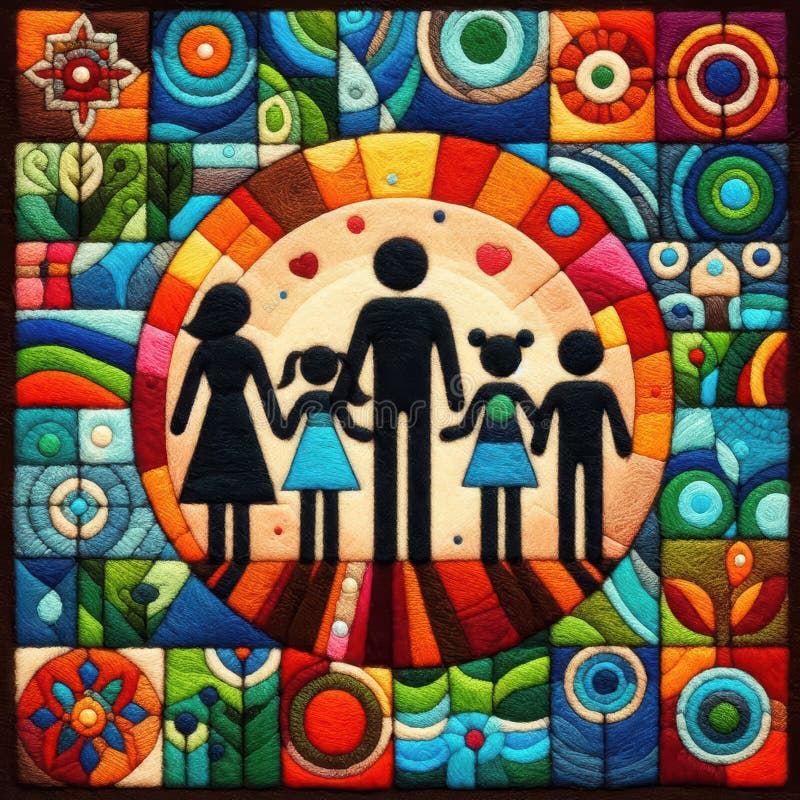 Felt Art Patchwork, Happy Family Concept Stock Illustration ...